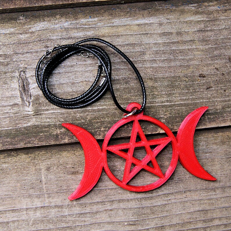 Triple Moon Pentacle Pendant 3D Printed Goddess Lunar Cycle Pagan Wicca ...