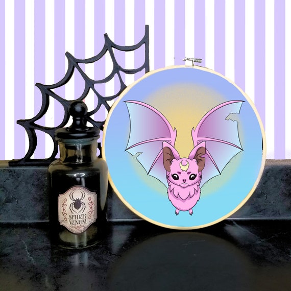 Vampire Bat Moon Pastel Goth Creepy Cute Hooped Art Printed - Etsy