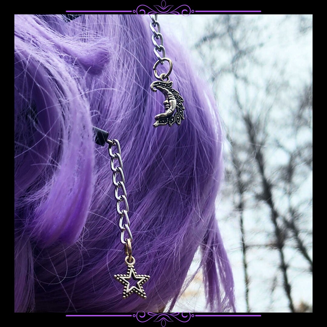 Lacy Crescent Moon and Star Hair Stick Set Pair Witchy Updo Goth Gothic ...