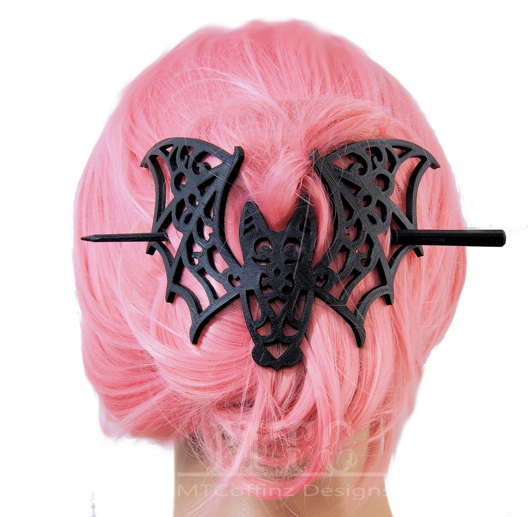 Lacy Bat Bun Holder Hair Cage 3D Printed Long Hair Accessory Scarf Clip ...