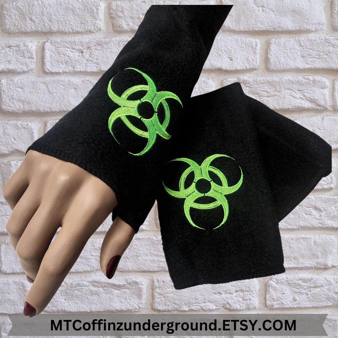 Biohazard Symbol Neon Green Embroidered Fleece Arm Warmers Post ...