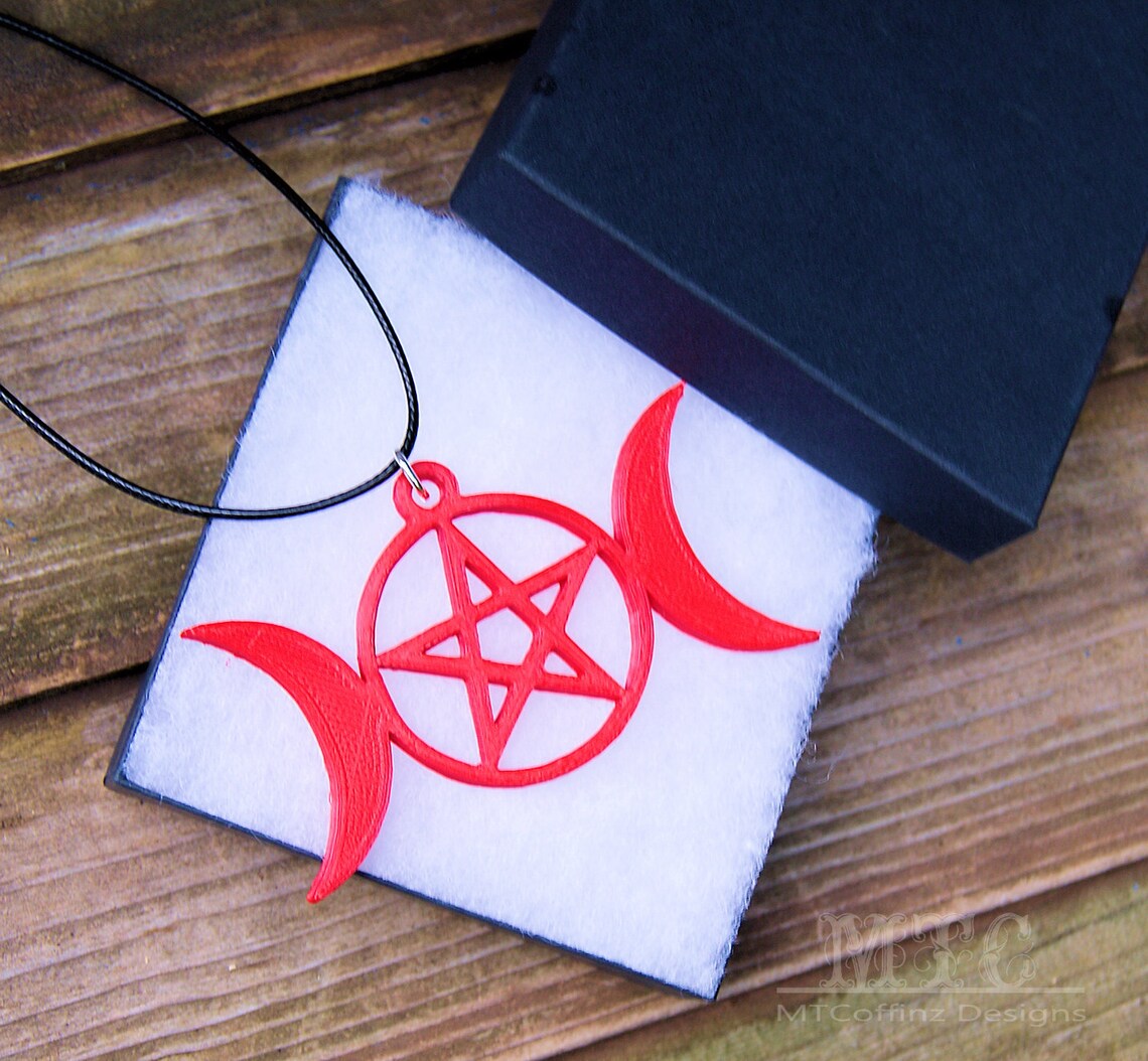 Triple Moon Pentacle Pendant 3D Printed Goddess Lunar Cycle Pagan Wicca ...