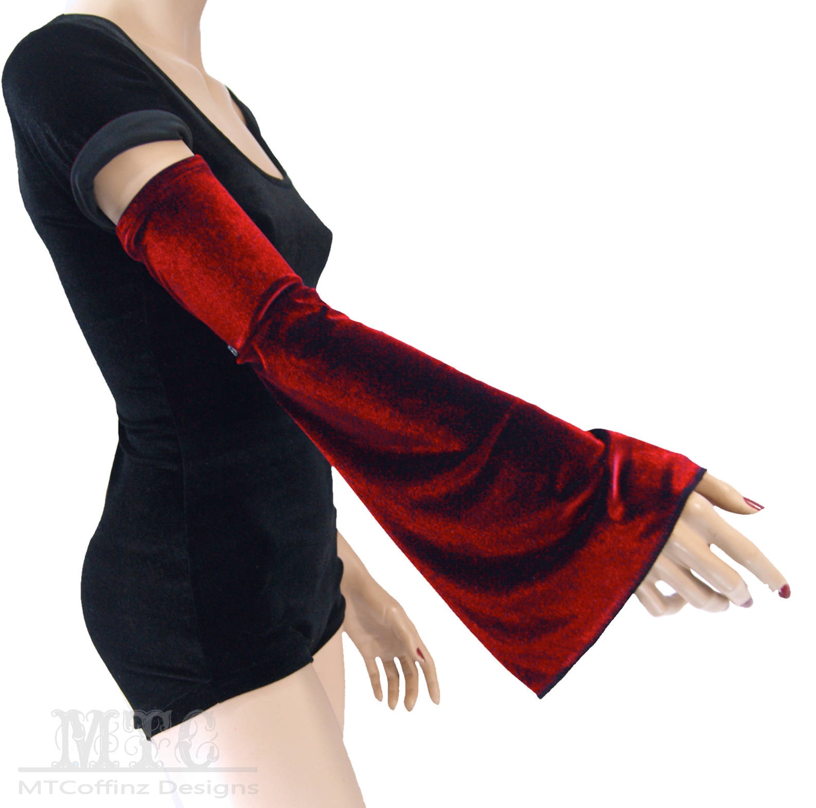 Bell Sleeve Gothic Plush Stretch Velvet Arm Warmers Boho Unisex ...