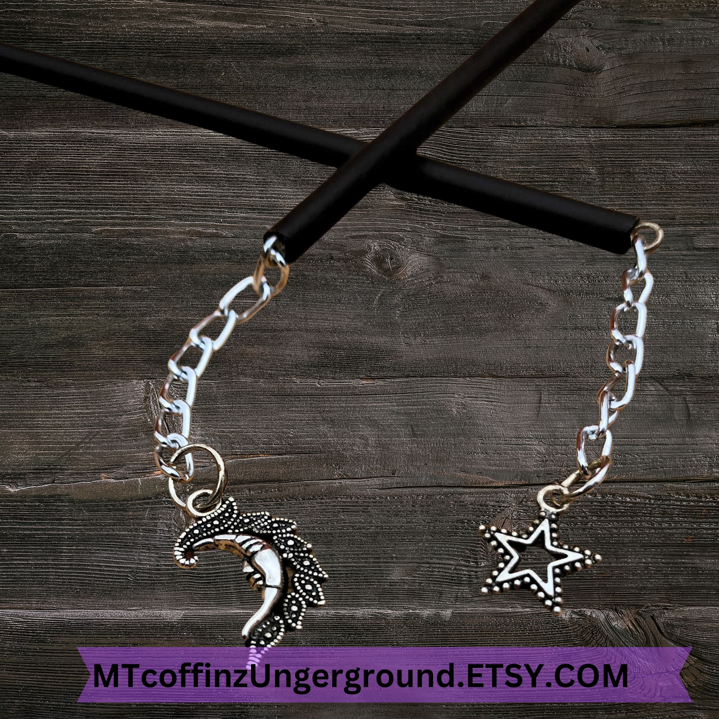 Lacy Crescent Moon and Star Hair Stick Set Pair Witchy Updo Goth Gothic ...