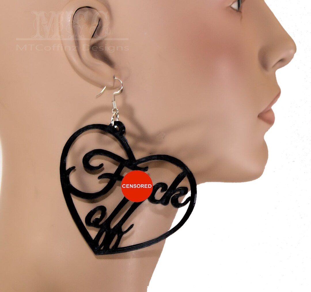 F*ck off F Word Heart Hoop Earrings 3D Printed Swear Word Offensive ...