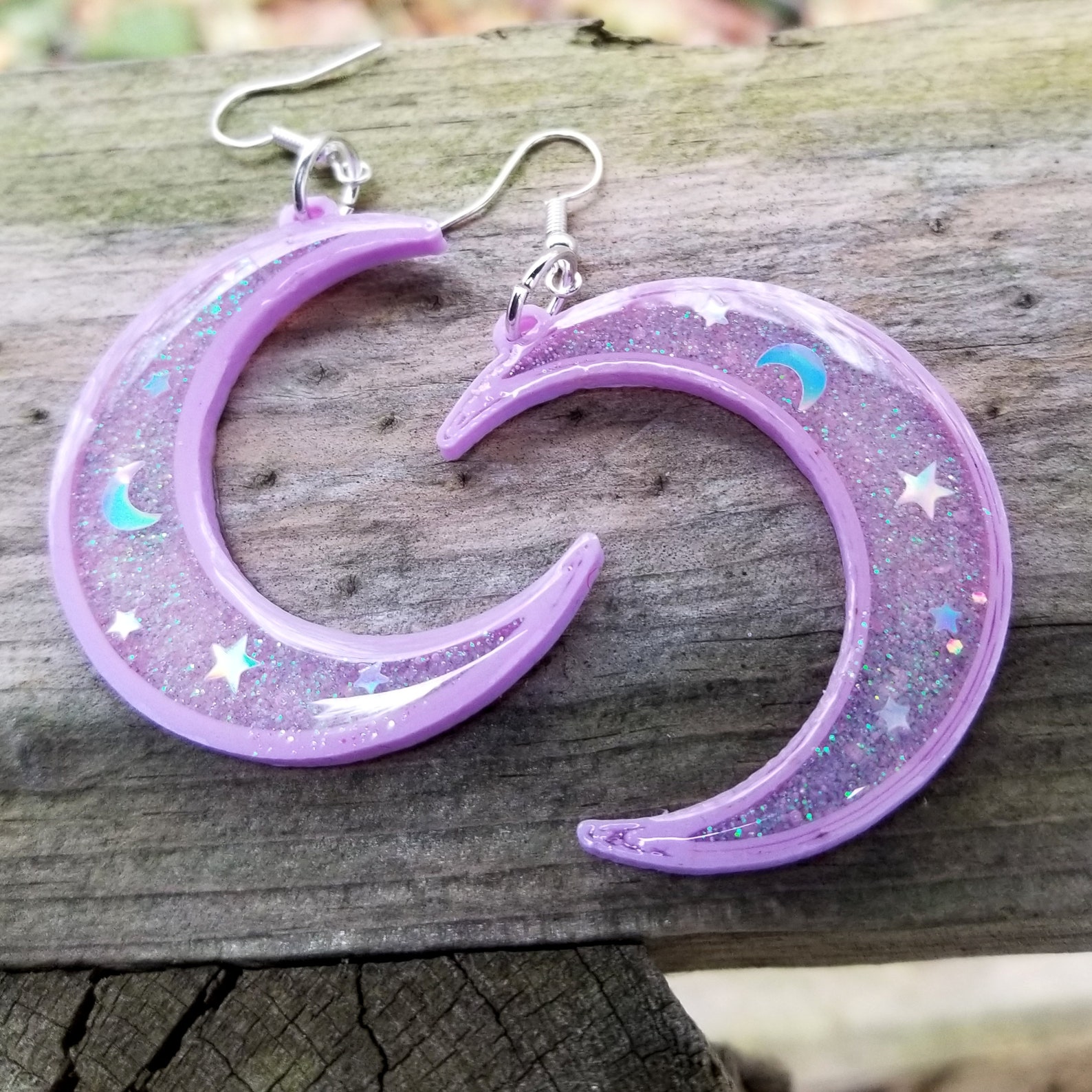 Pastel Goth Lavender and Pink Crescent Moon and Stars - Etsy