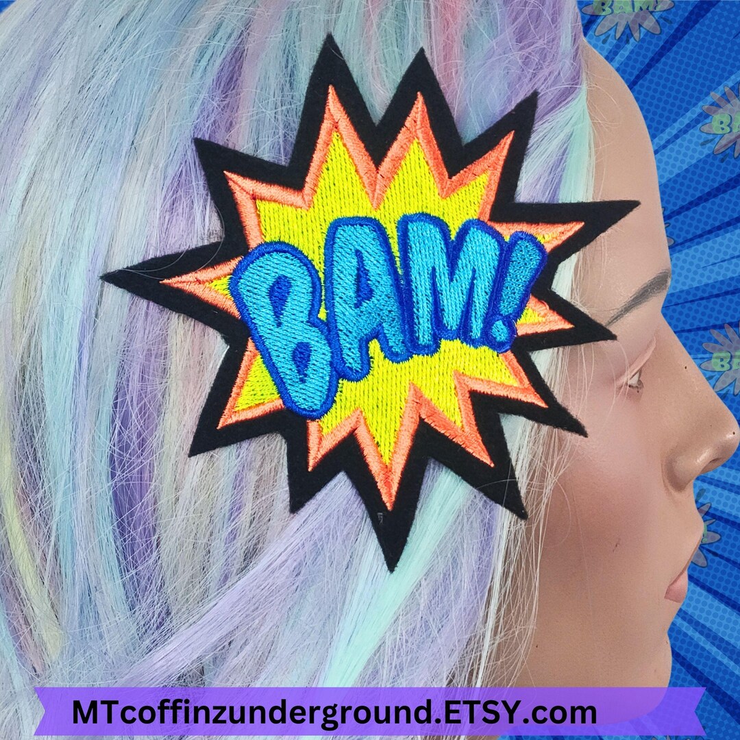BAM Comic Cosplay Book Star Burst Words UV GLOW Embroidered Hair Clip ...