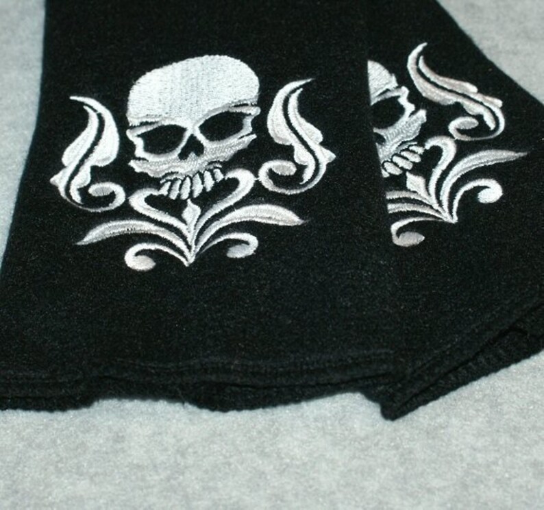 Embroidered Damask Skull Fleece Arm Warmers Black / White - Etsy