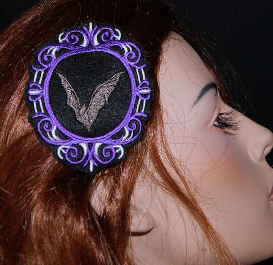 Vampire Bat Purple Silver Cameo Embroidered Goth Hair Clip - Etsy