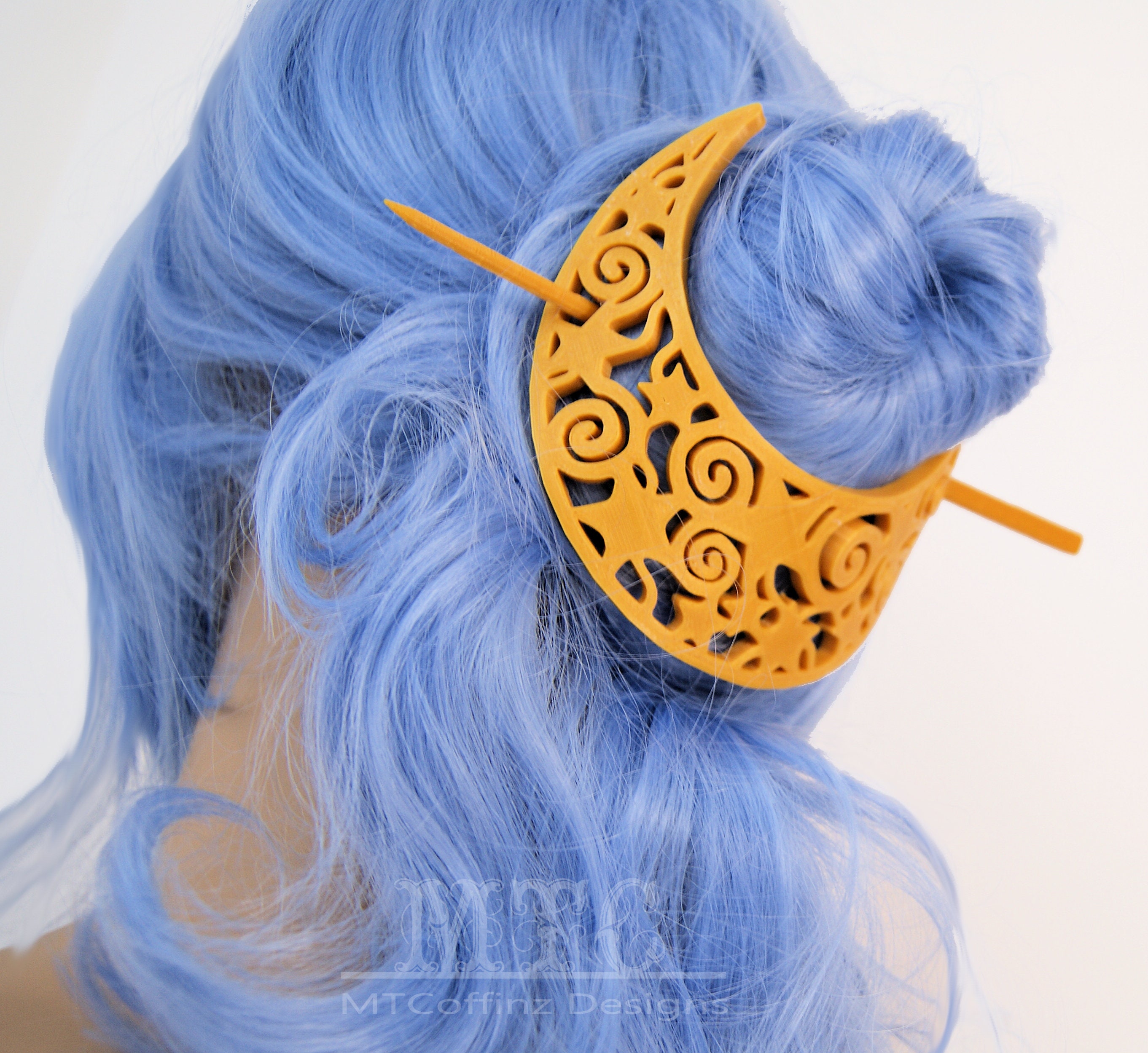 Crescent Moon Celestial Bun Holder Hair Cage 3D Printed Long | Etsy