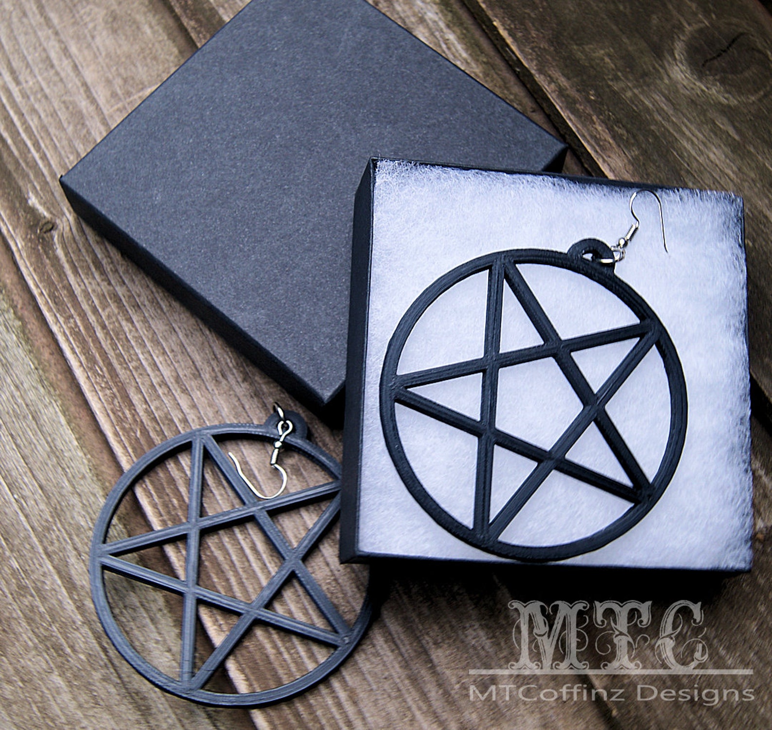 Pentagram Earrings 3D Printed Witch Pentacle Pagan Wicca Occult Symbol ...