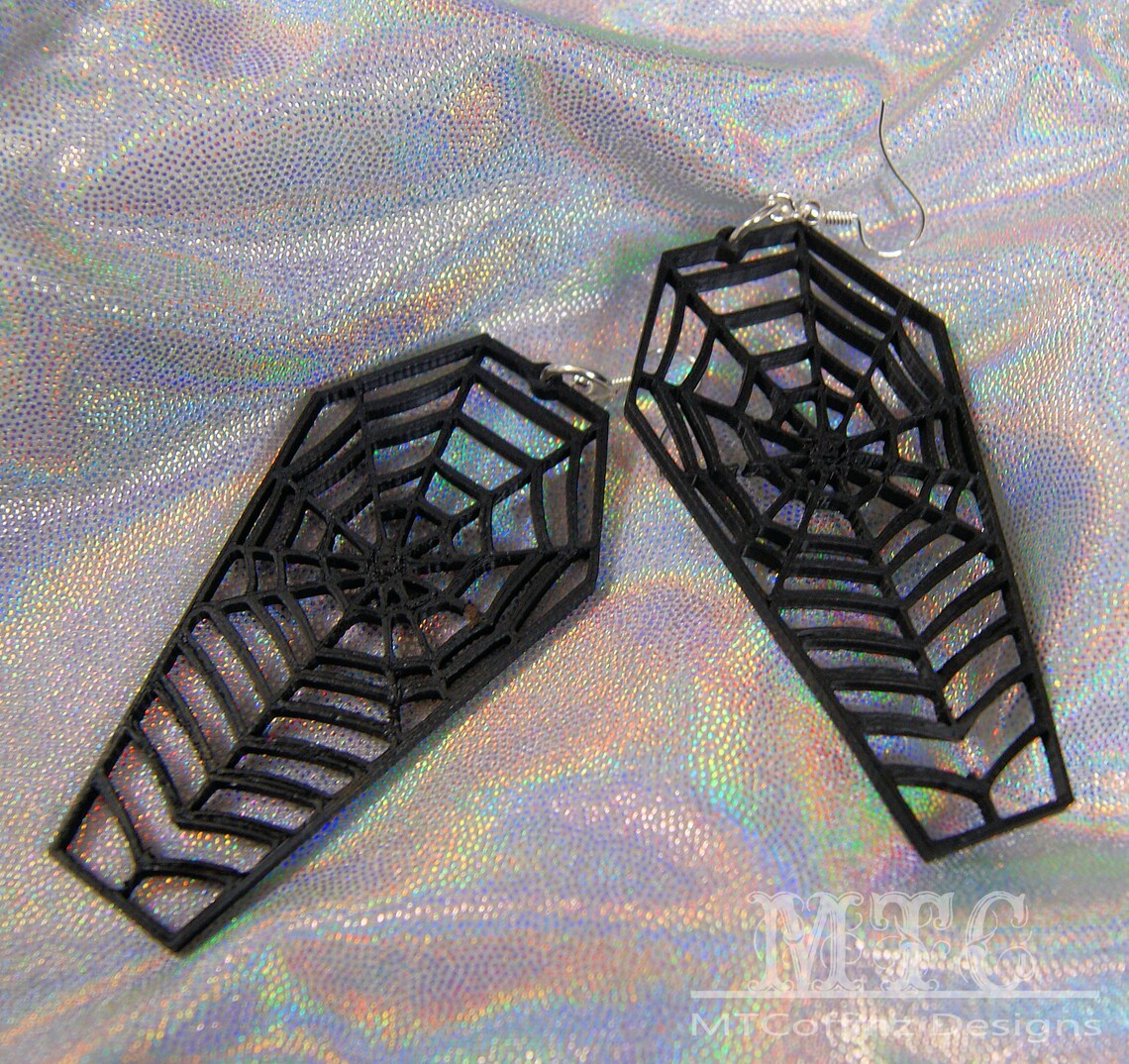 Spiderweb Coffin Casket Cobweb Earrings 3D Printed Goth Gothic | Etsy
