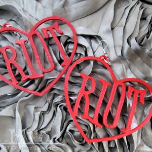 RIOT Heart Hoop Earrings 3D Printed Punk Protest Feminist Red Goth ...