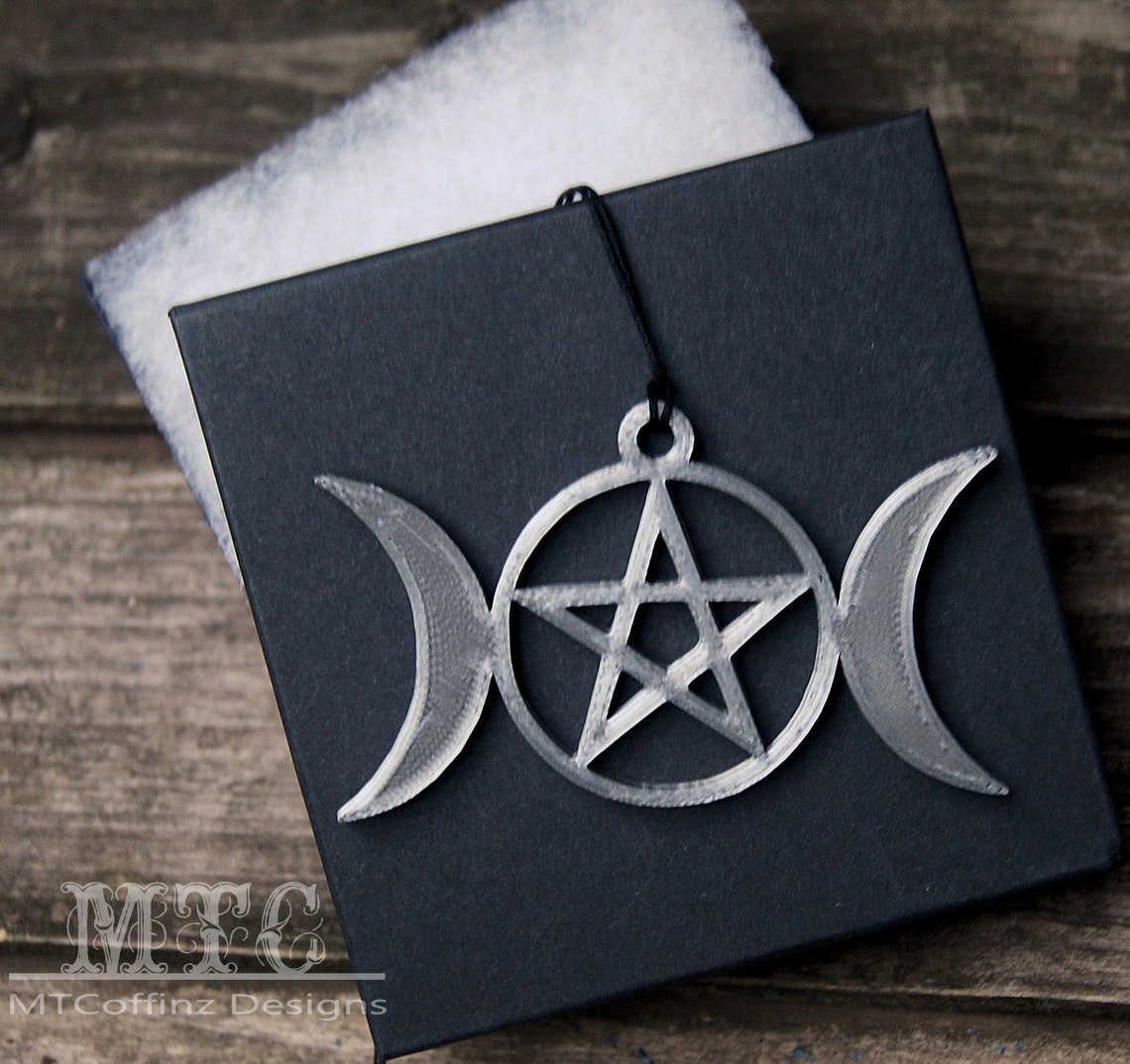 Triple Moon Pentacle Pendant 3D Printed Goddess Lunar Cycle Pagan Wicca ...