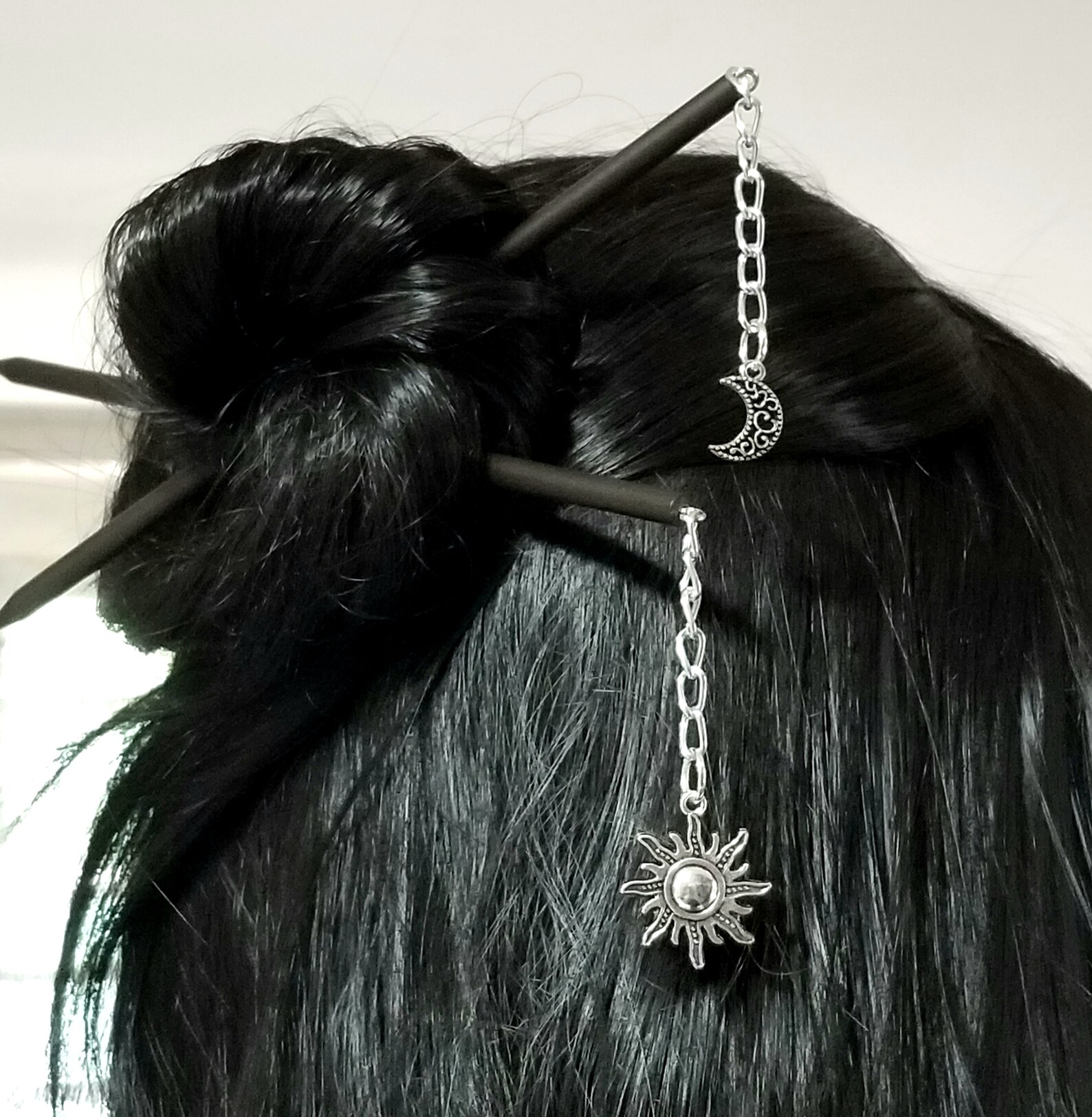 Crescent Moon and Sun Hair Stick Set Pair Updo Goth Gothic Wiccan Pagan ...