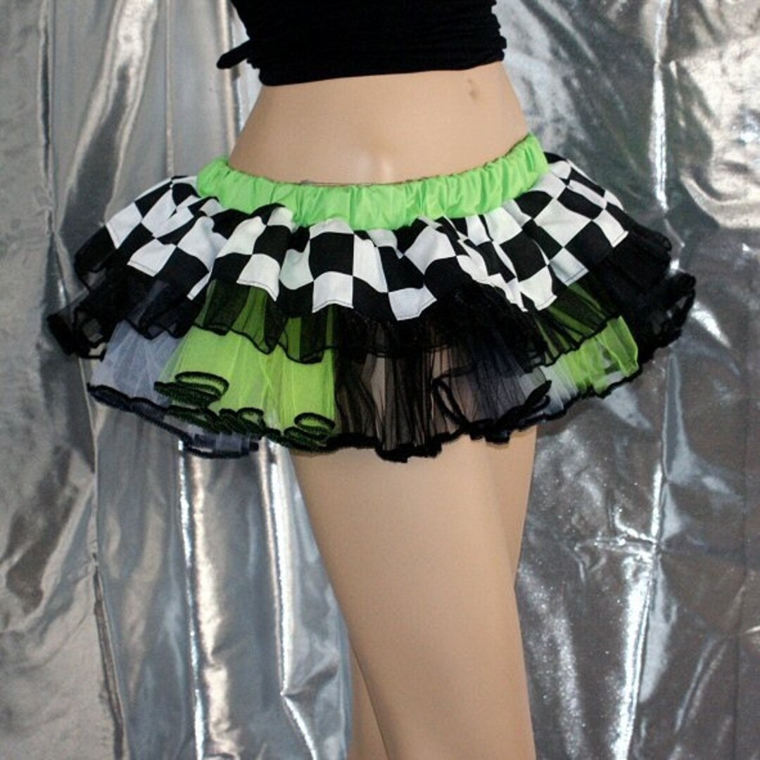 Toxic Lime Checkerboard Roller Derby Gogo Mini Tutu Adult ALL SIZES ...