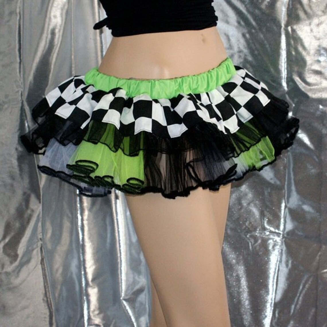 Toxic Lime Checkerboard Roller Derby Gogo Mini Tutu Adult ALL - Etsy