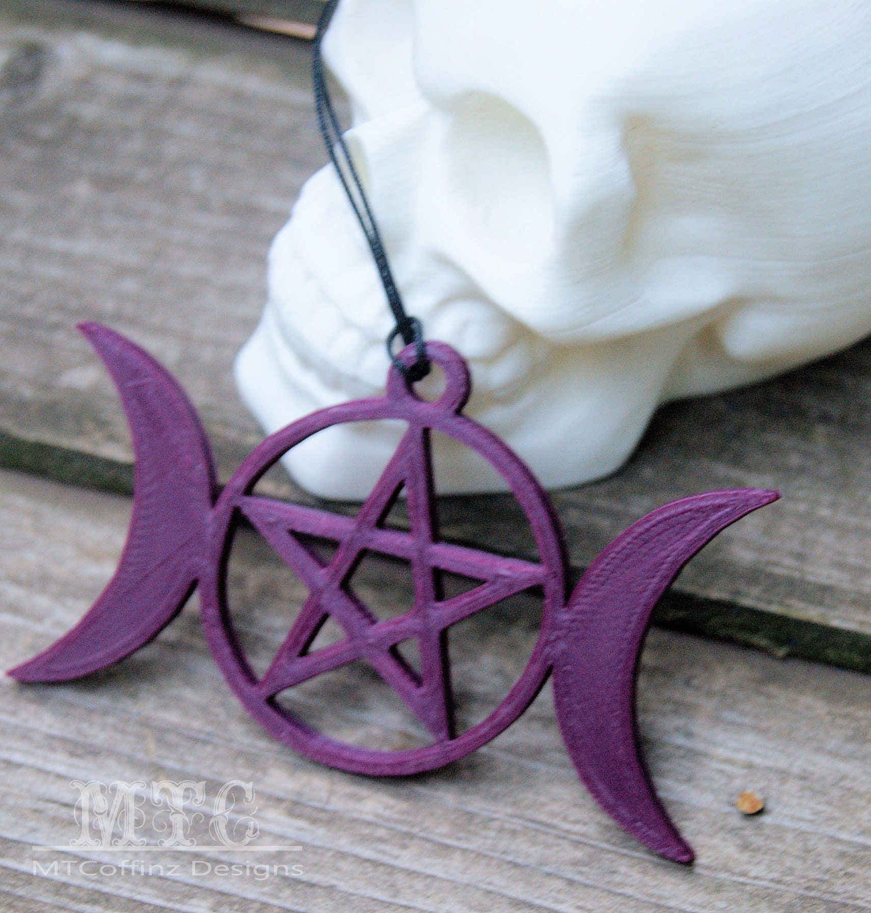 Triple Moon Pentacle Pendant 3D Printed Goddess Lunar Cycle Pagan Wicca ...