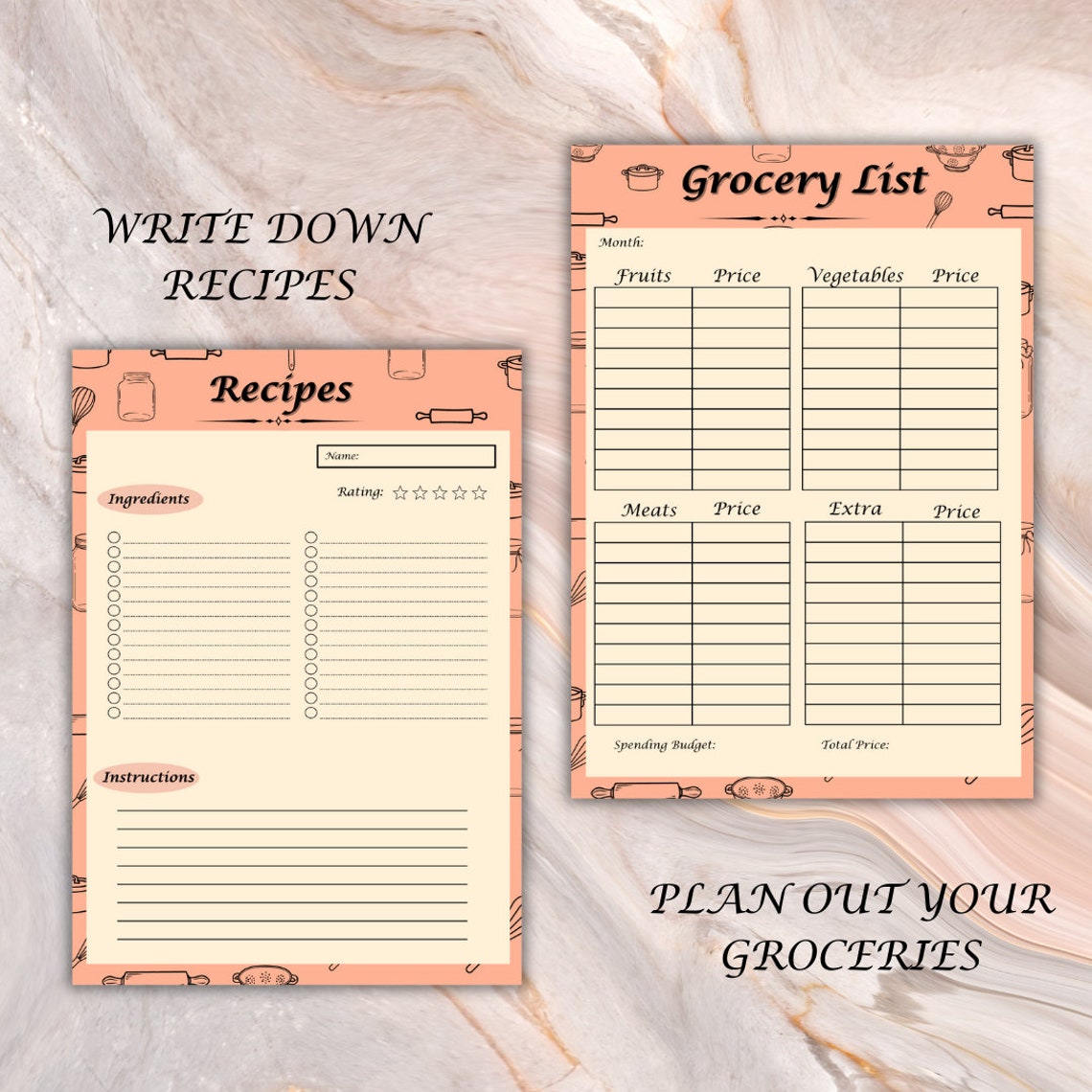Weekly Meal Planner and Grocery List Template Printable Digital Meal ...