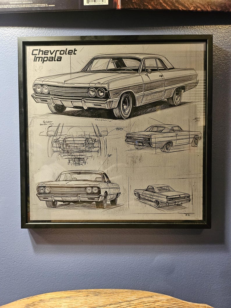 Chevrolet Impala Blueprint – Laser Engraved Aluminum Muscle Car Art ...