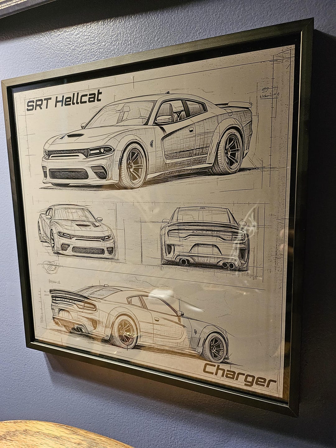 Dodge Charger SRT Hellcat Blueprint – Laser Engraved Aluminum Car Art ...