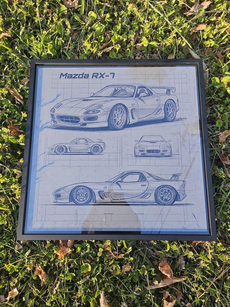 Mazda RX-7 Blueprint – Laser Engraved Aluminum Car Print | JDM Wall Art ...
