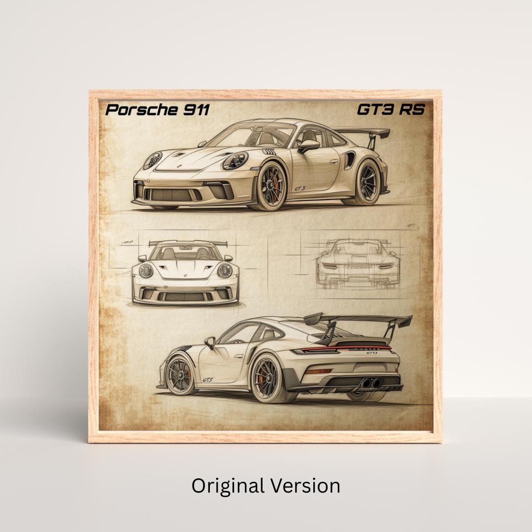 Porsche 911 GT3 RS Blueprint Digital Download - Printable Car Wall Art ...