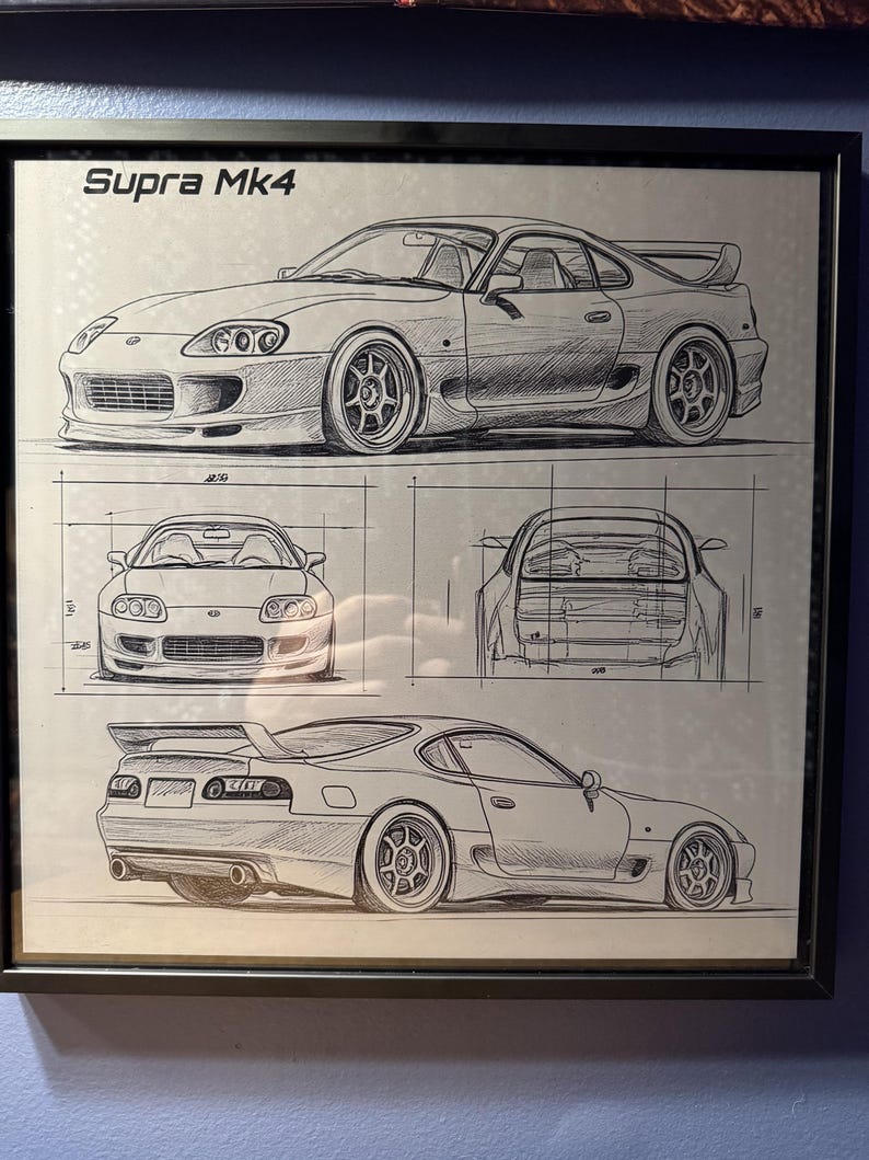 Toyota Supra MK4 Blueprint – Laser Engraved Aluminum Car Art | JDM Wall ...