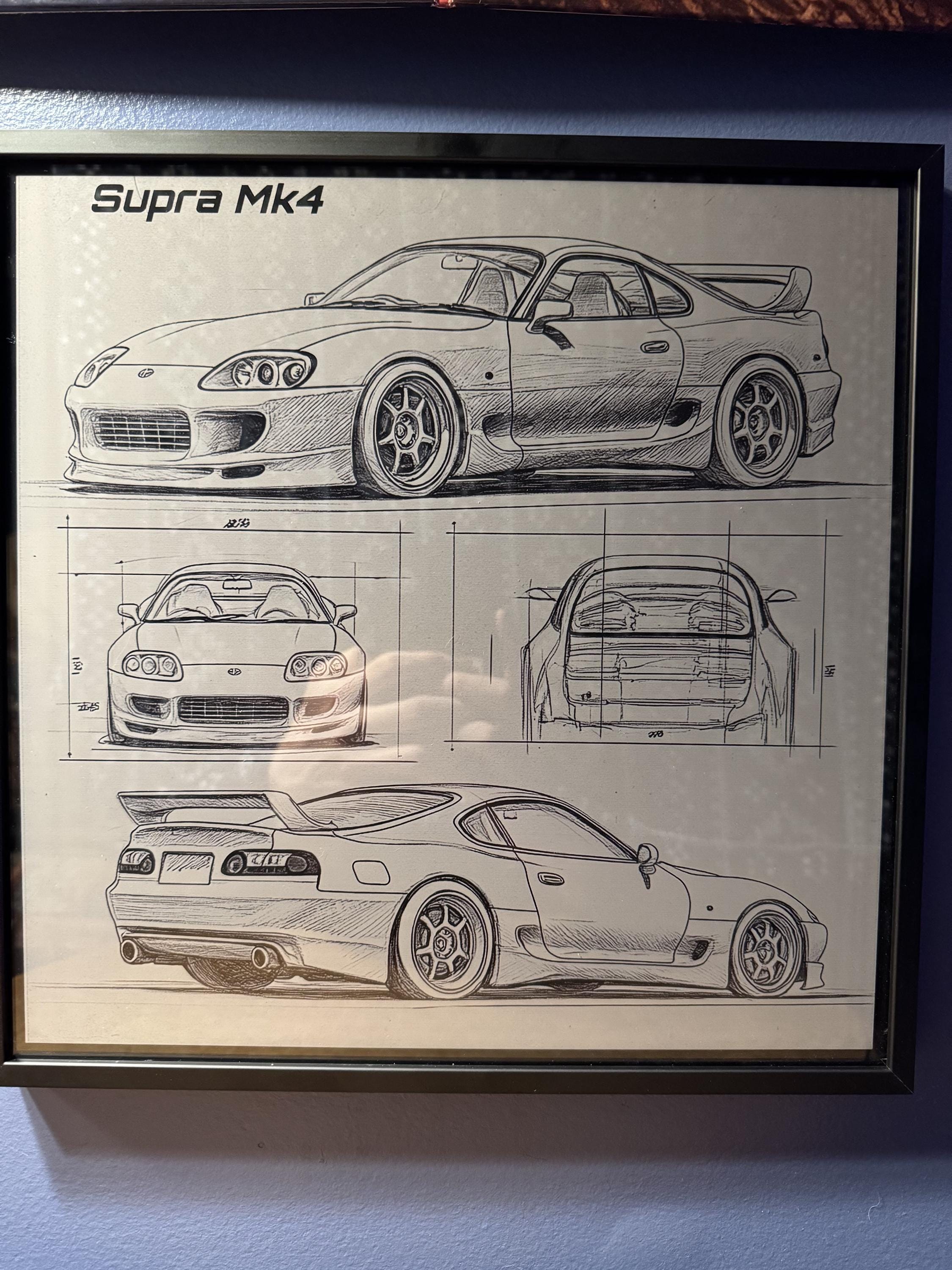 Toyota Supra MK4 Blueprint – Laser Engraved Aluminum Car Art | JDM Wall ...