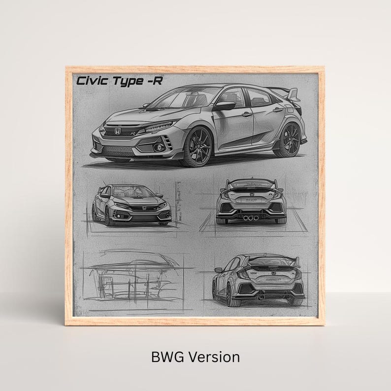 Civic Type-r Blueprint Digital Download - Printable Car Wall Art for ...