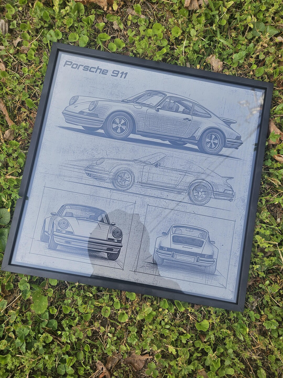Porsche Blueprint – Vintage Sports Car Laser Engraved Wall Art | Framed ...