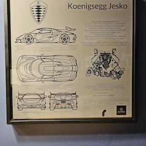 Koenigsegg Jesko Blueprint – Laser Engraved Aluminum Hypercar Art ...