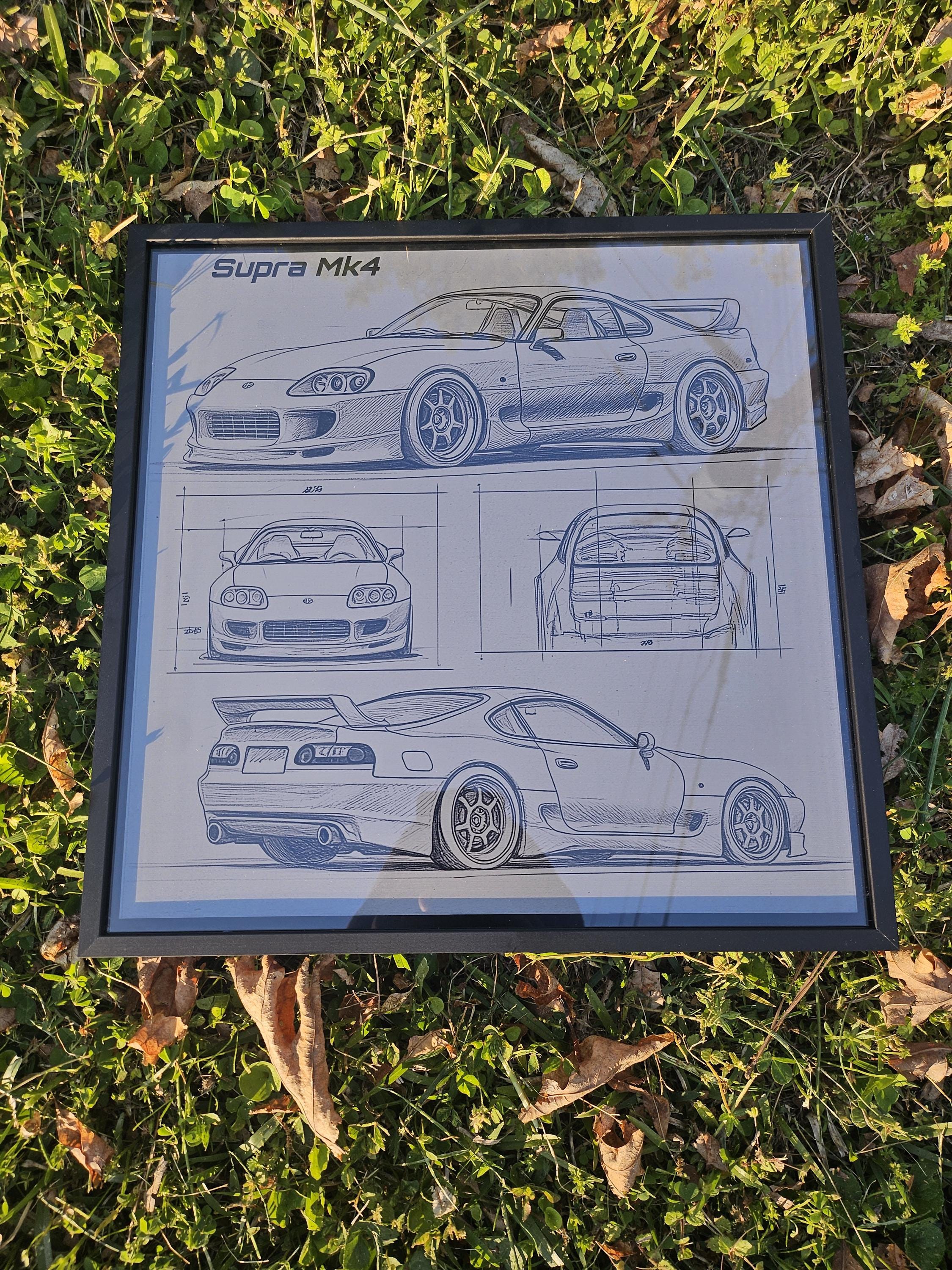 Toyota Supra MK4 Blueprint – Laser Engraved Aluminum Car Art | JDM Wall ...