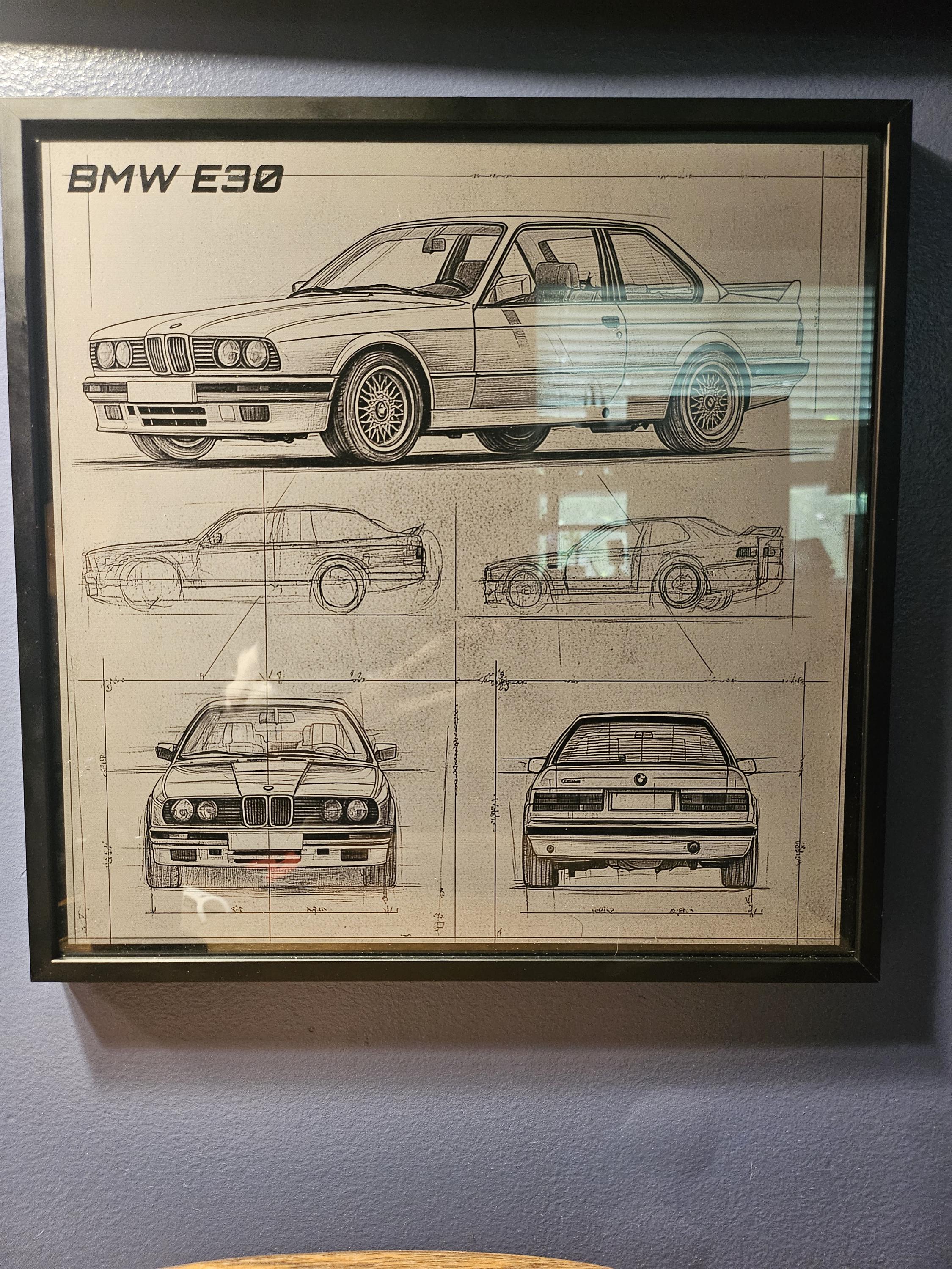 BMW E30 Blueprint – Laser Engraved Aluminum Classic Car Art | Framed ...