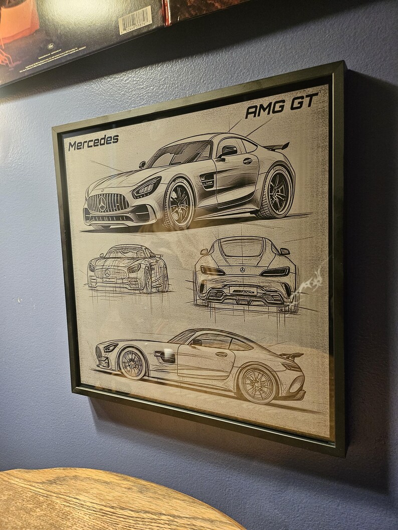 Mercedes AMG GT Blueprint – Laser Engraved Aluminum Supercar Art ...