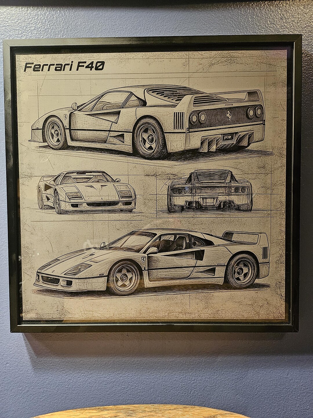 Ferrari F40 Blueprint – Laser Engraved Aluminum Supercar Art | Framed ...