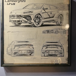 Lamborghini Urus Blueprint – Laser Engraved Aluminum SUV Art | Framed ...