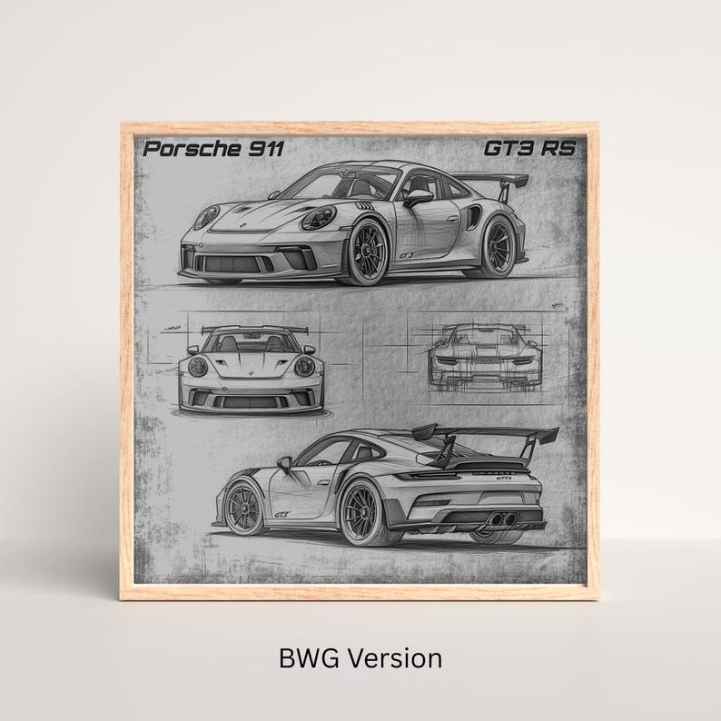 Porsche 911 GT3 RS Blueprint Digital Download - Printable Car Wall Art ...