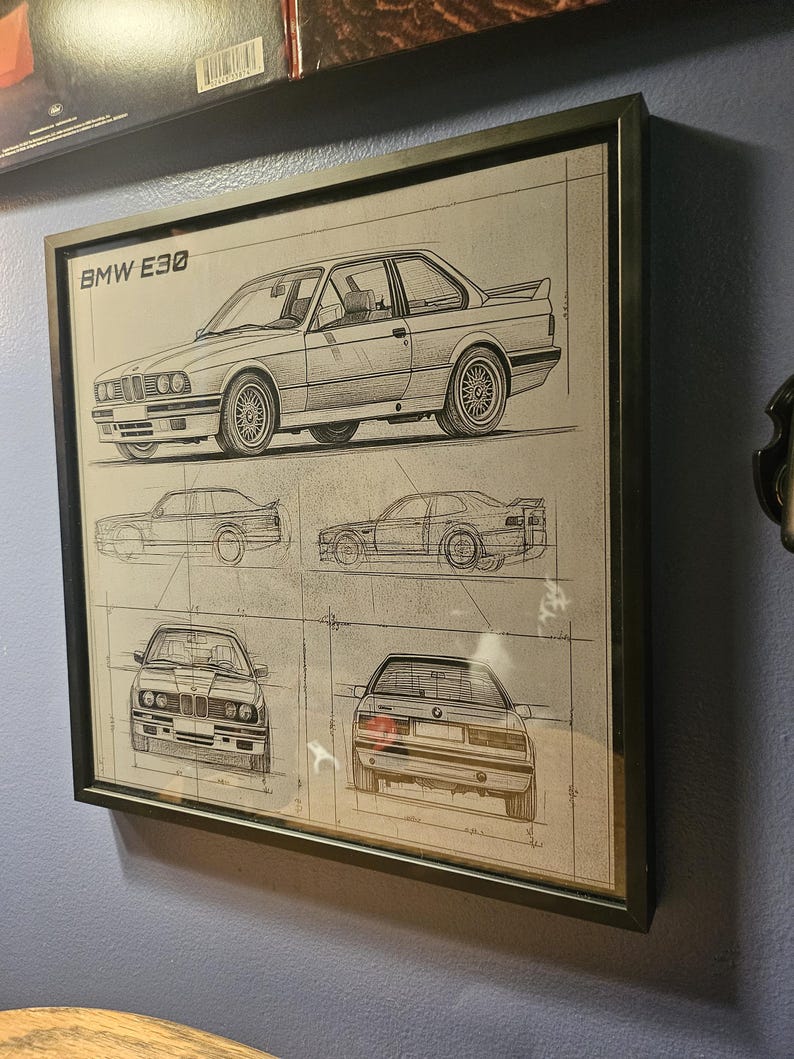 BMW E30 Blueprint – Laser Engraved Aluminum Classic Car Art | Framed ...