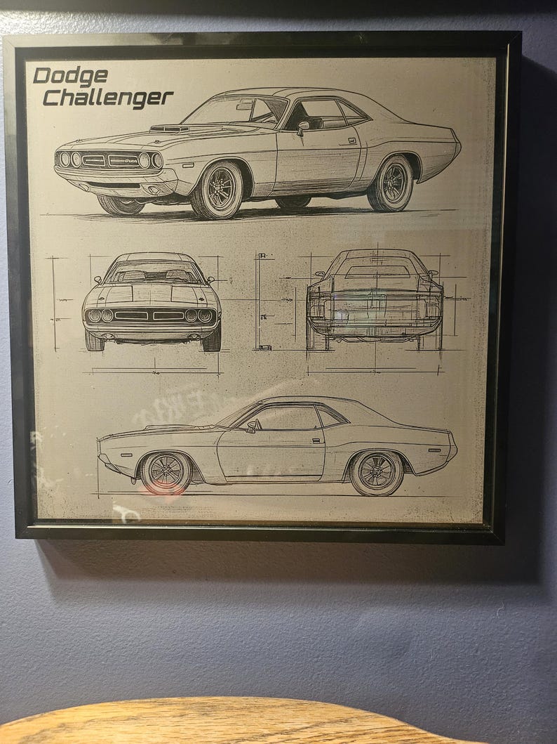 Dodge Challenger Blueprint – Laser Engraved Aluminum Muscle Car Art ...