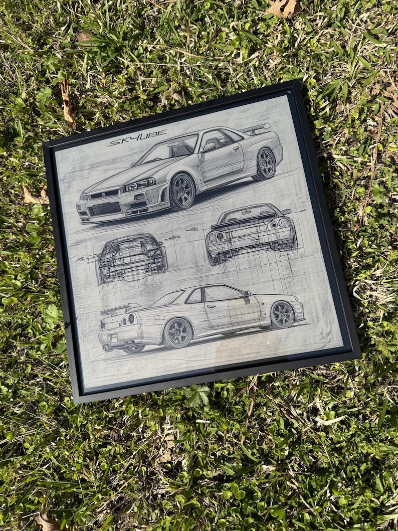 R34 Skyline GT-R Blueprint – Laser Engraved Aluminum Car Print | JDM ...