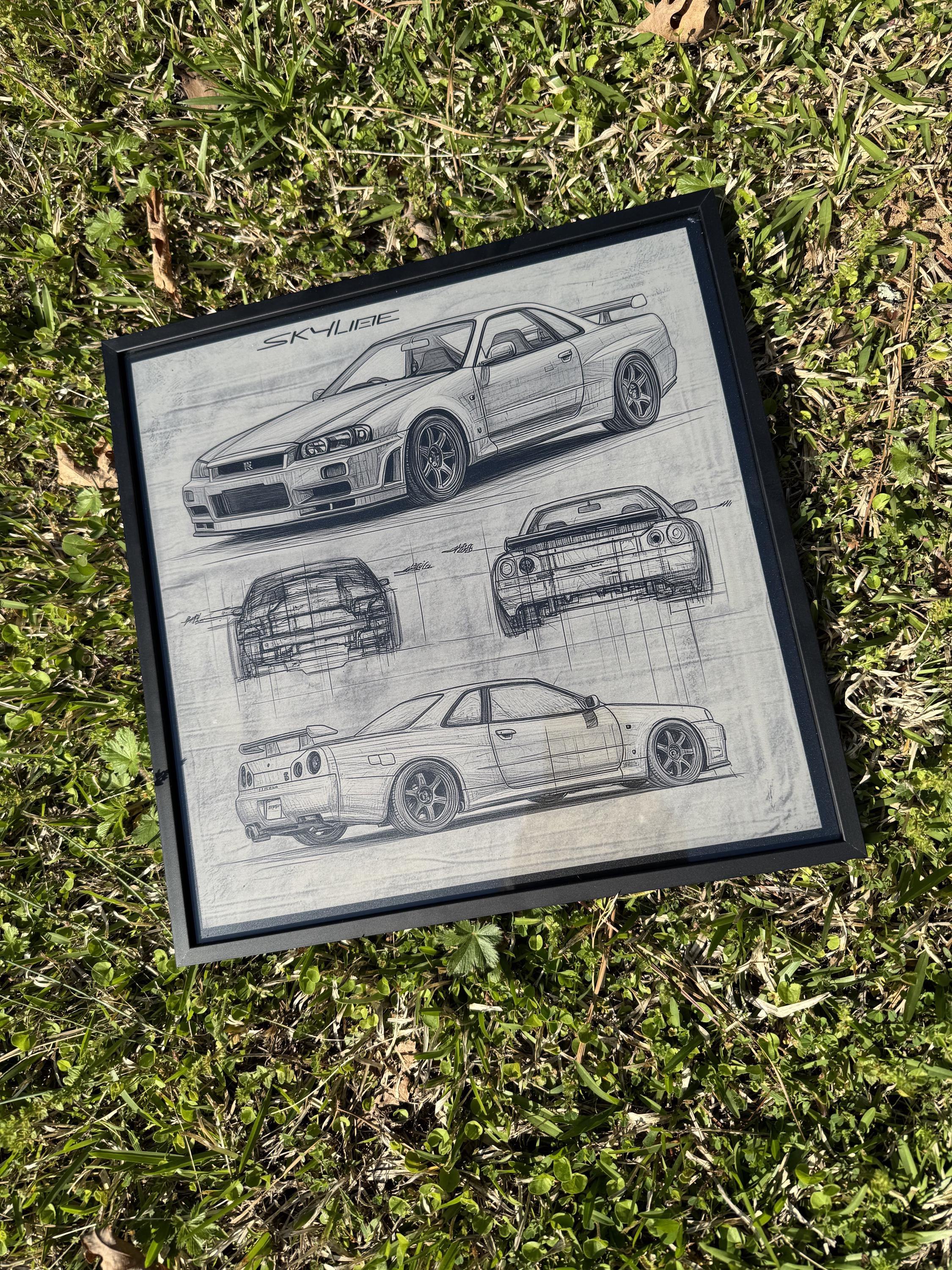 R34 Skyline GT-R Blueprint – Laser Engraved Aluminum Car Print | JDM ...