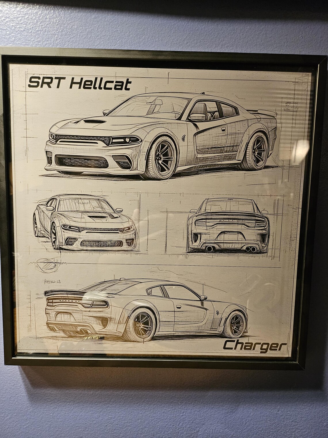 Dodge Charger SRT Hellcat Blueprint – Laser Engraved Aluminum Car Art ...