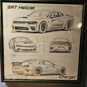 Dodge Charger SRT Hellcat Blueprint – Laser Engraved Aluminum Car Art ...