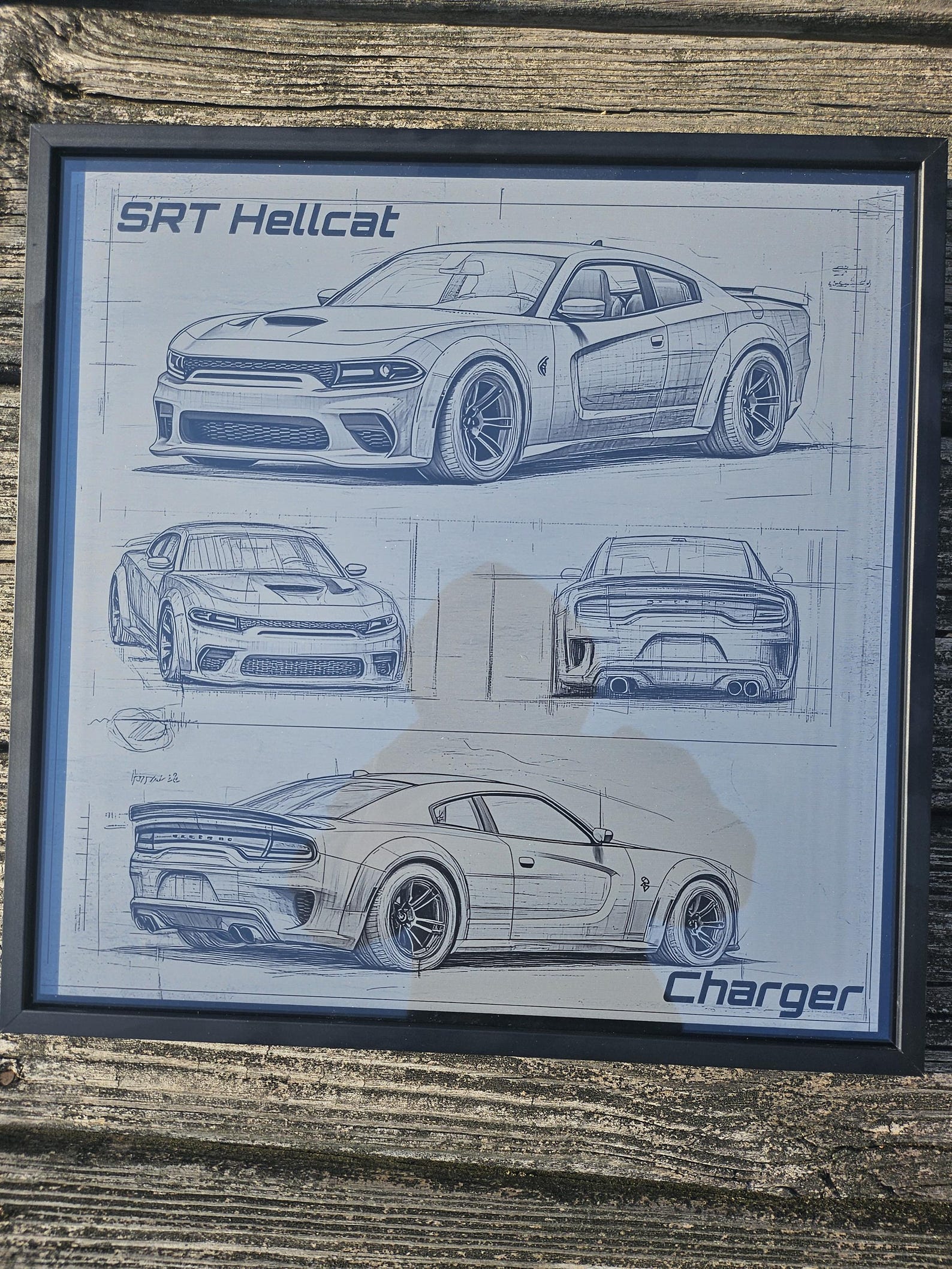 Dodge Charger SRT Hellcat Blueprint – Laser Engraved Aluminum Car Art ...