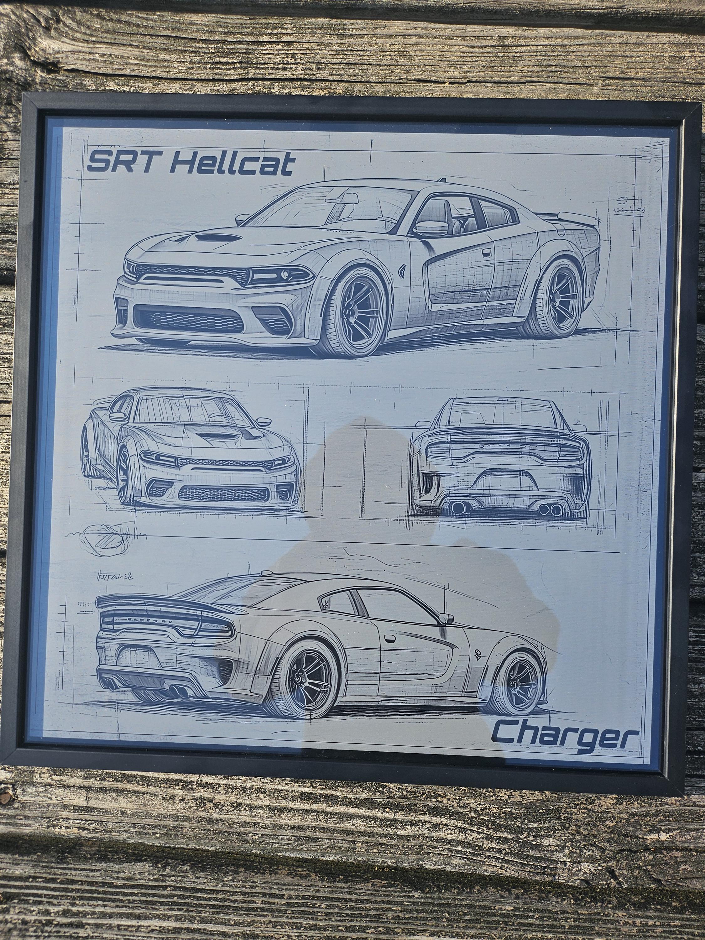 Dodge Charger SRT Hellcat Blueprint – Laser Engraved Aluminum Car Art ...