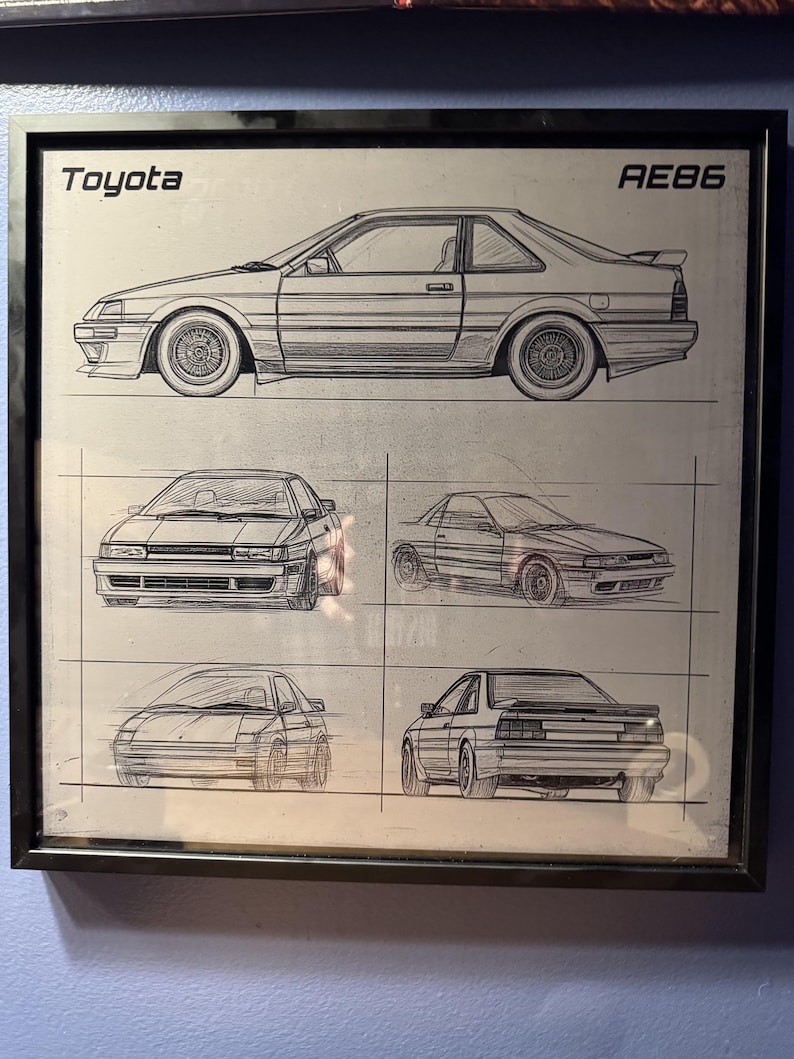 Toyota AE86 Trueno Blueprint – Laser Engraved Aluminum JDM Car Art ...