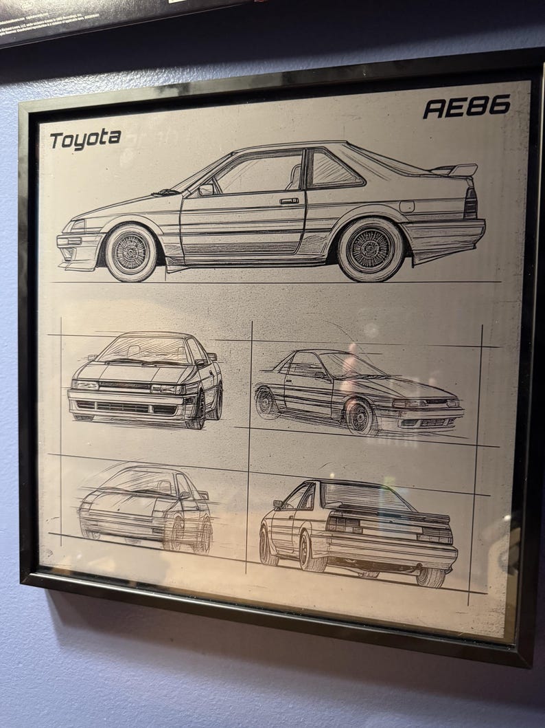 Toyota AE86 Trueno Blueprint – Laser Engraved Aluminum JDM Car Art ...