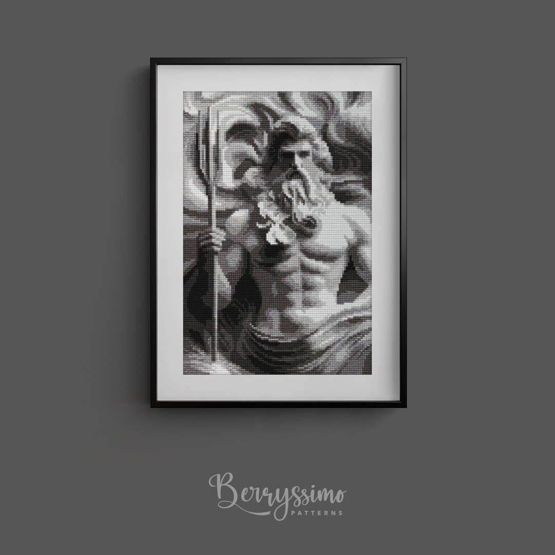 Poseidon God of the Sea – Modern Cross Stitch Pattern – Monochrome ...