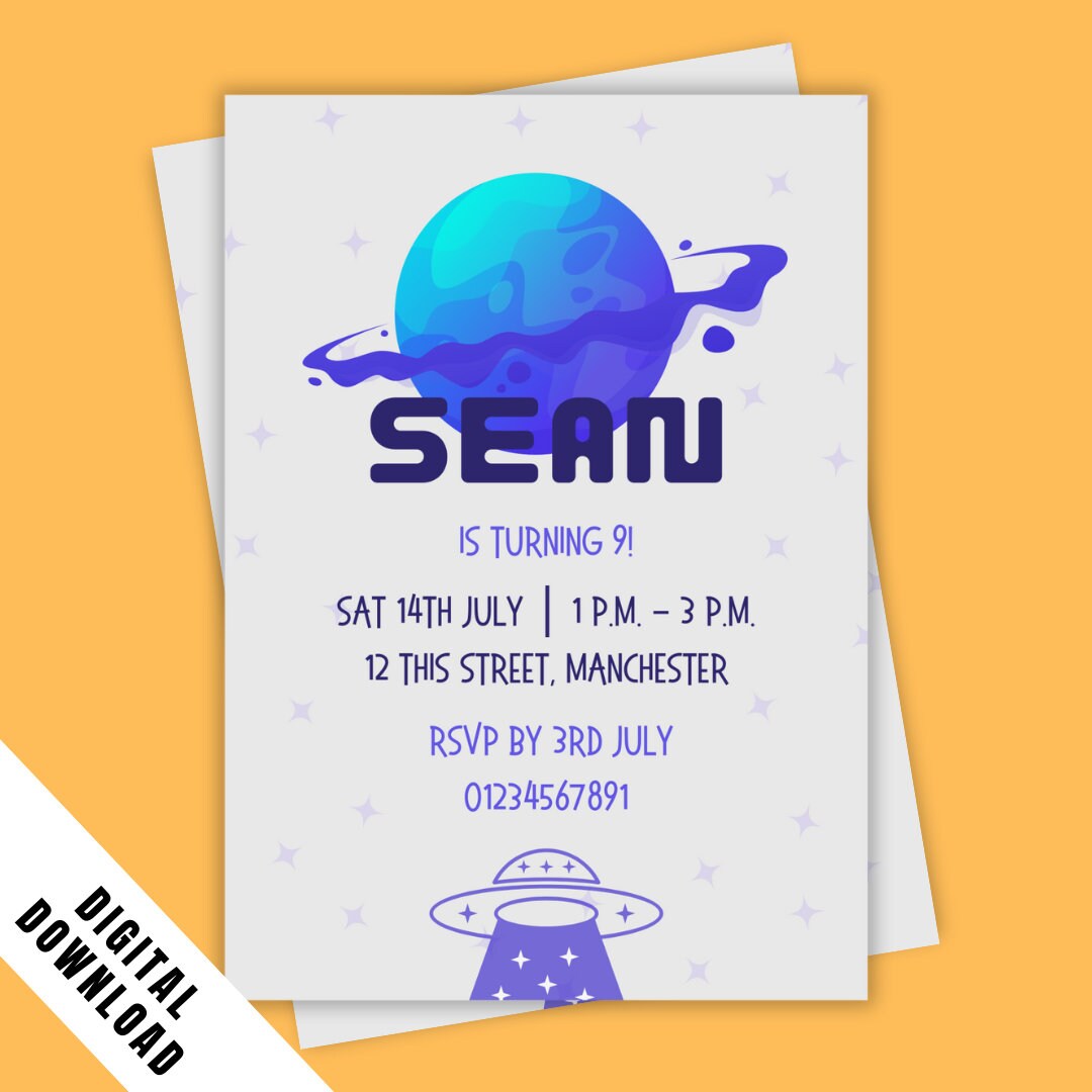 Space Birthday Party Invitation | Digital Download | E-invite ...